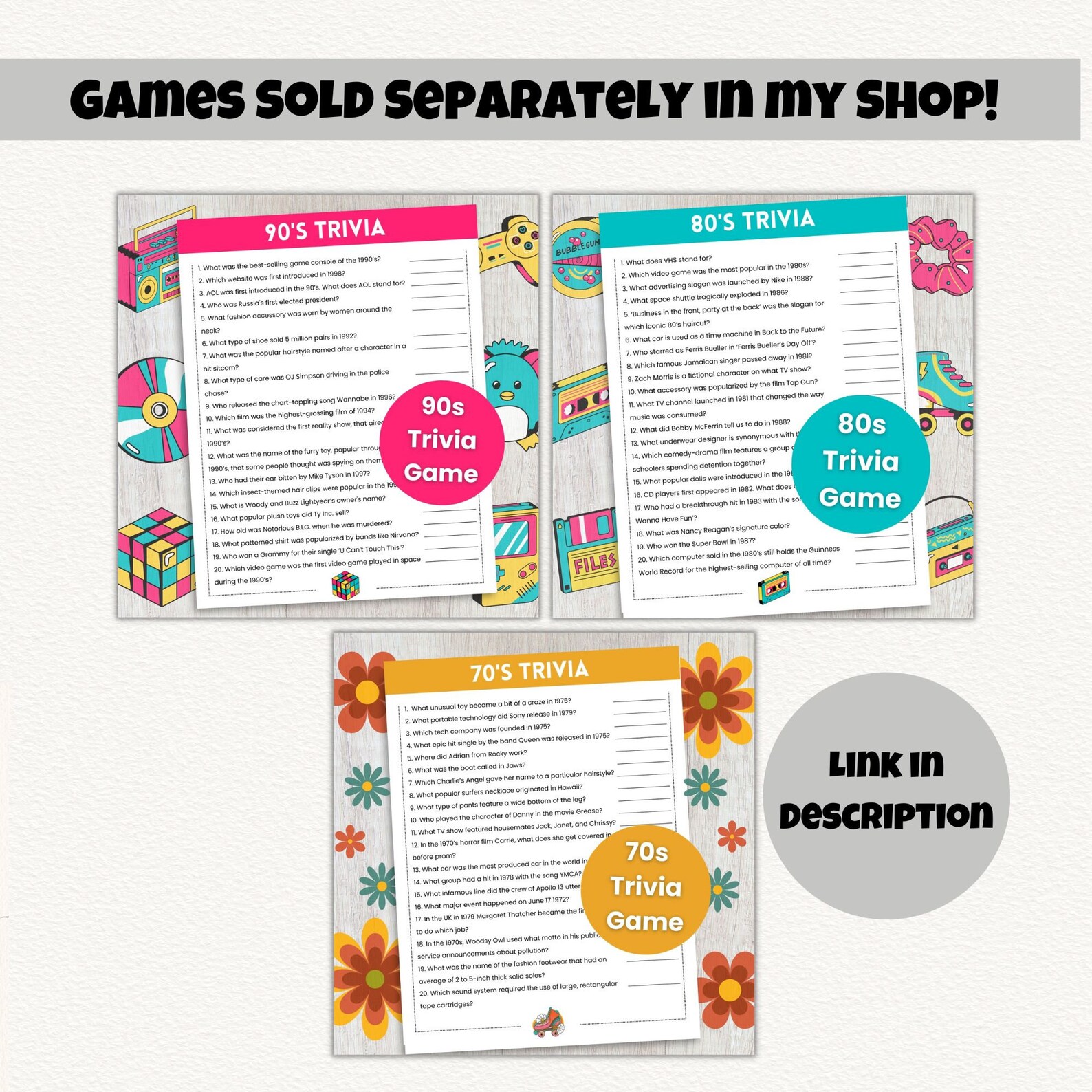 Decades Trivia Game Trivia Questions Pub Trivia (Instant Download) - Etsy