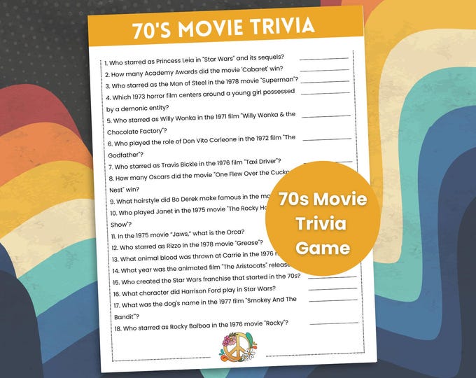 70s Movie Trivia Game, 70s Theme Party Game, Throwback Party Game ...