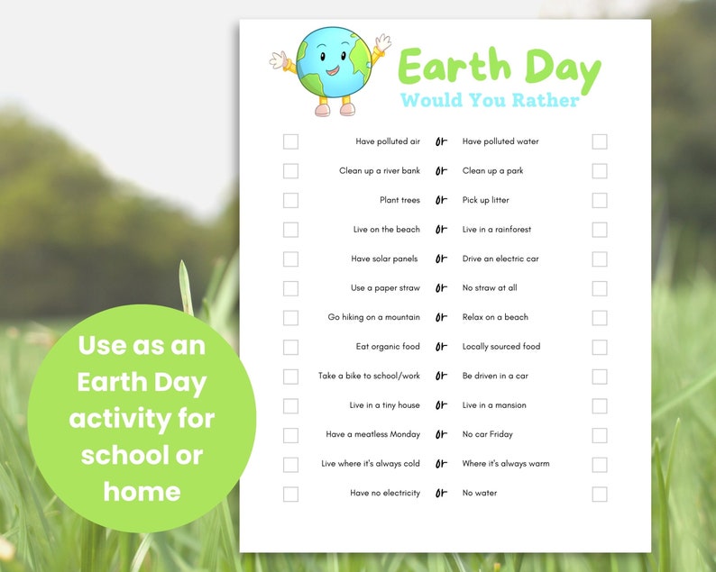 Earth Day Would You Rather Game, Earth Day Printable Game for Kids and ...