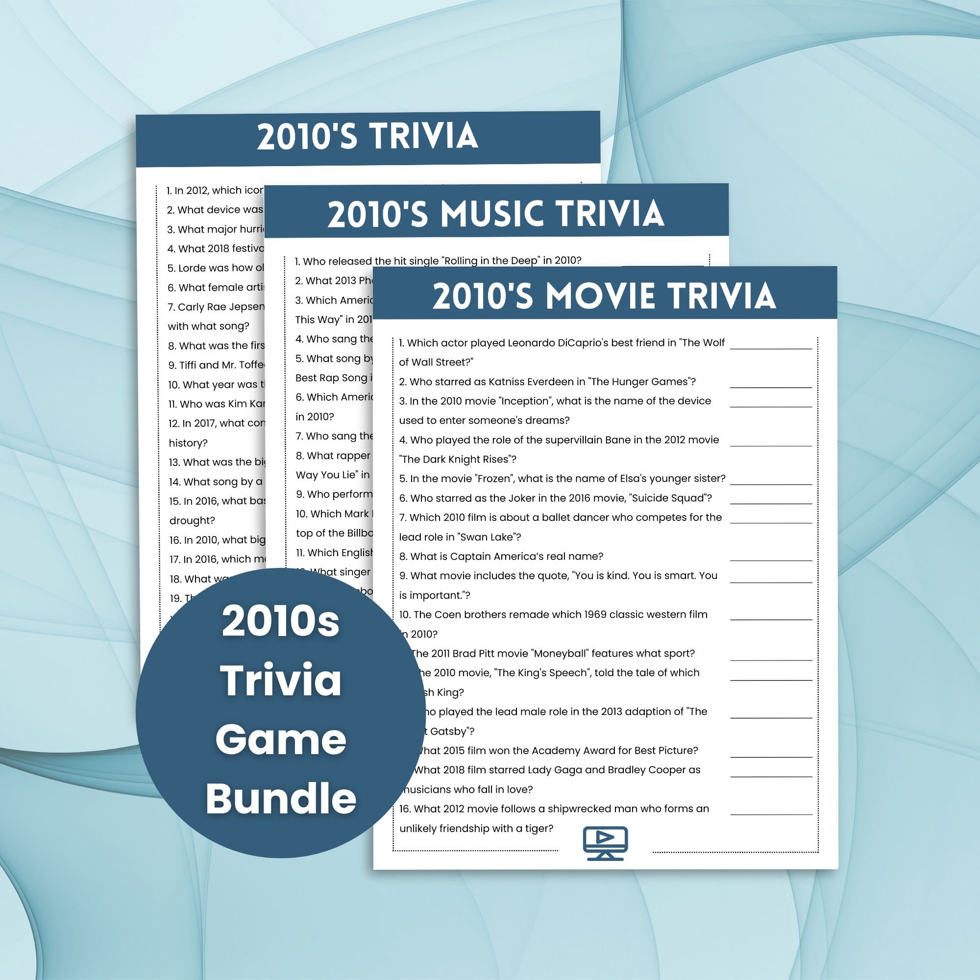 2010s Trivia Game Bundle, 2010s Music Trivia, 2010s Movie Trivia, 2010s ...