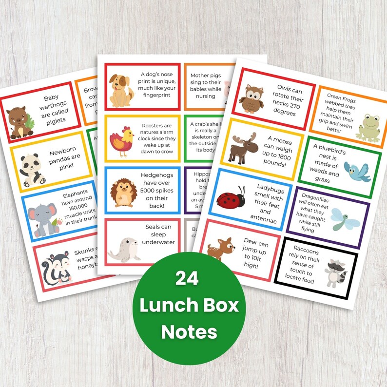 Interesting Animal Facts Lunchbox Notes, Lunch Box Notes for Kids ...