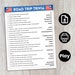 Road Trip Trivia Game, Road Trip Printable Game for Adults, Road Trip ...