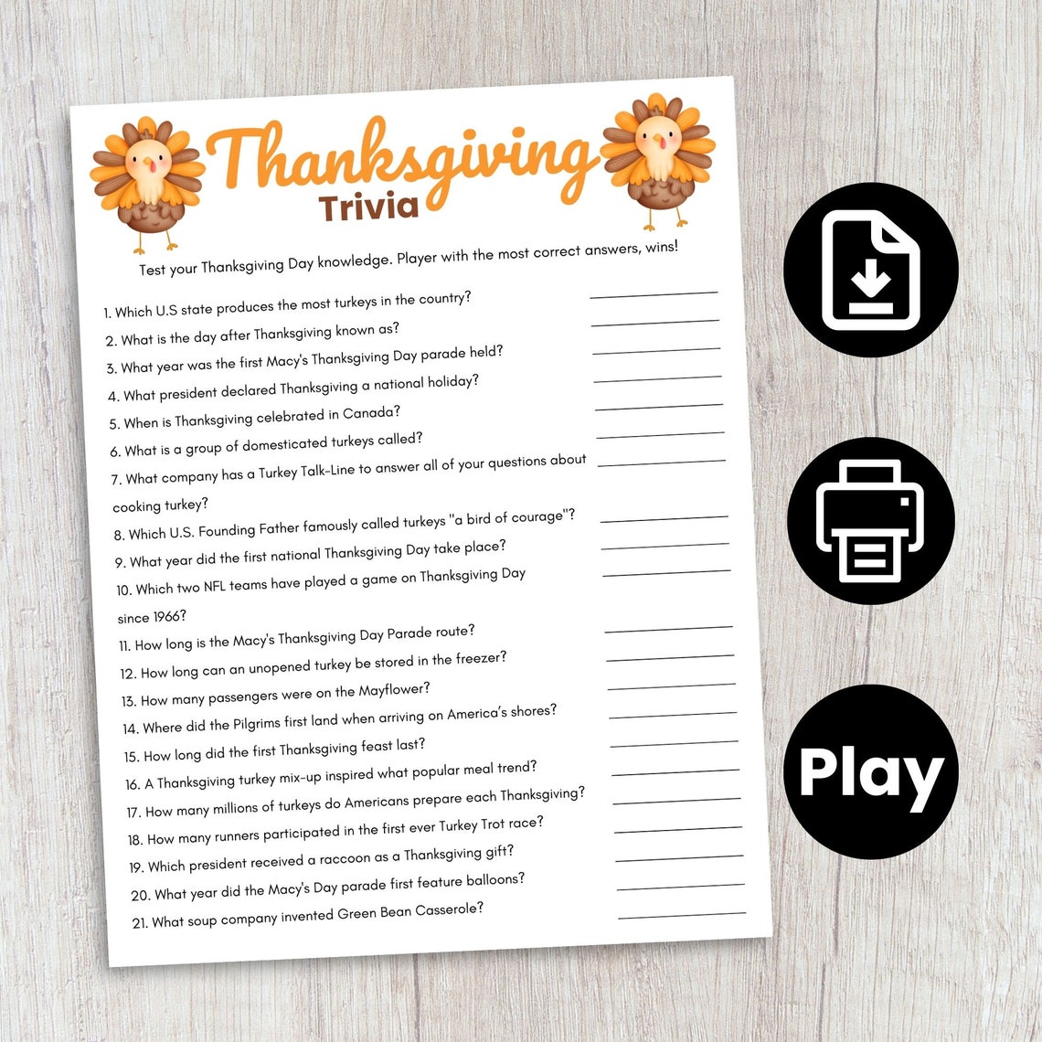 Thanksgiving Trivia Game, Fall Trivia Game, Turkey Trivia, Holiday ...
