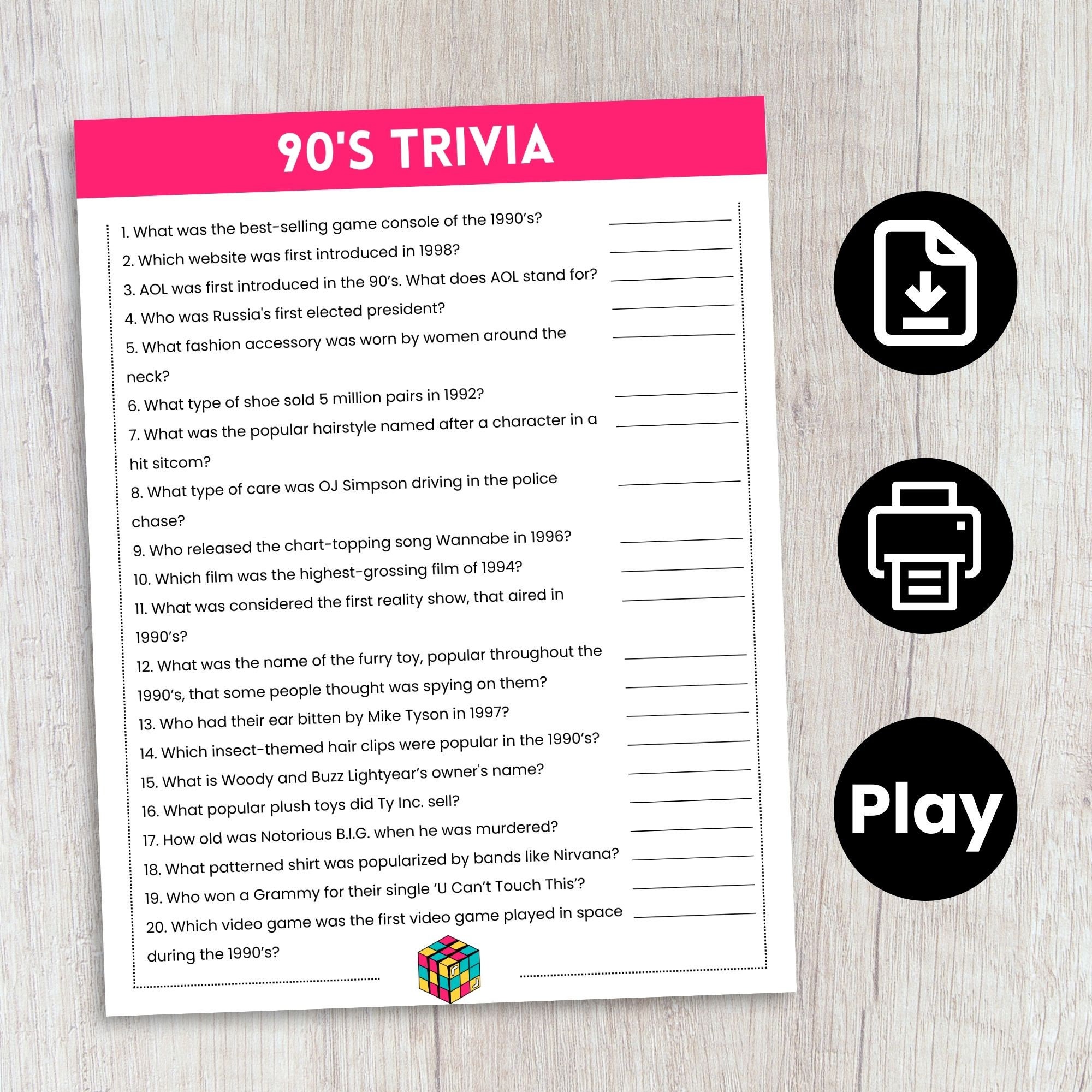 90s Trivia Game, 90s Theme Party Game, Trivia Game for Teens and Adults ...