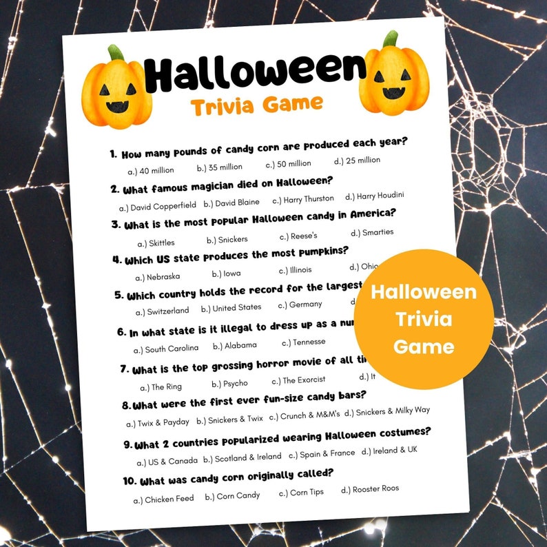 Halloween Trivia Game Printable, Halloween Game for Kids and Adults ...