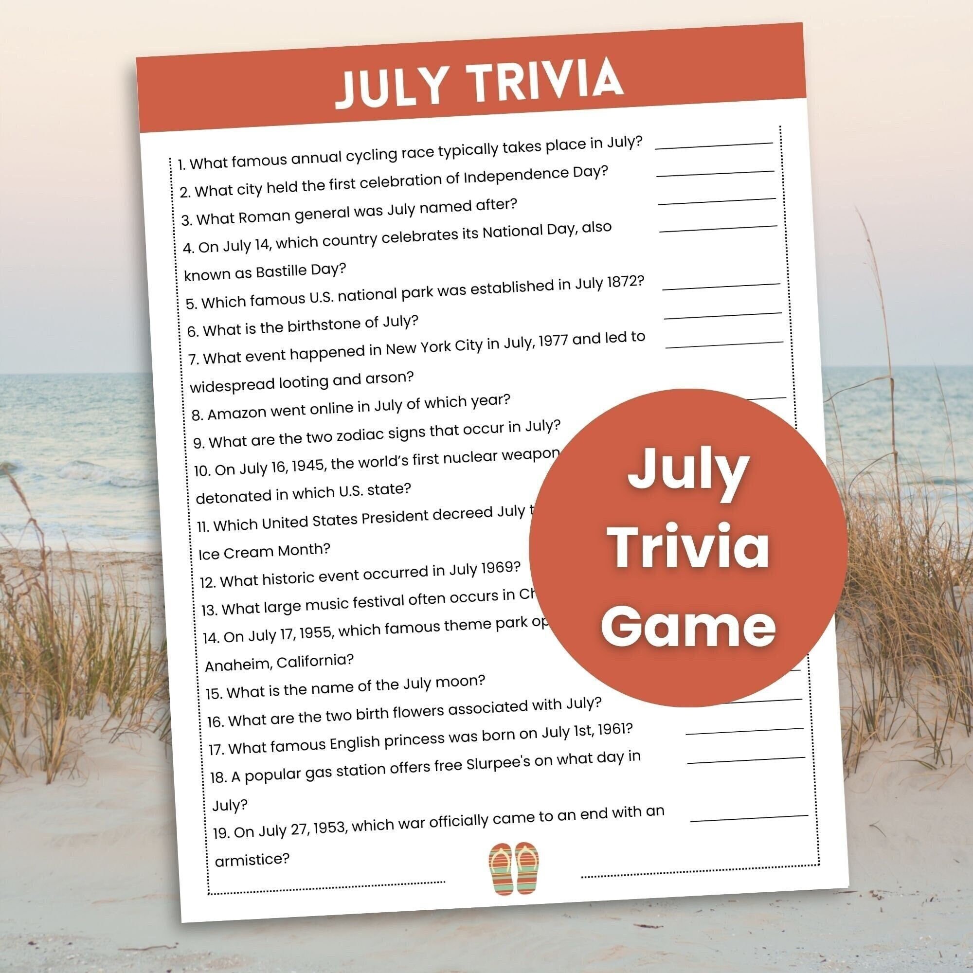 July Trivia Game, Summer Trivia, Trivia Night, Trivia Game for Kids and ...