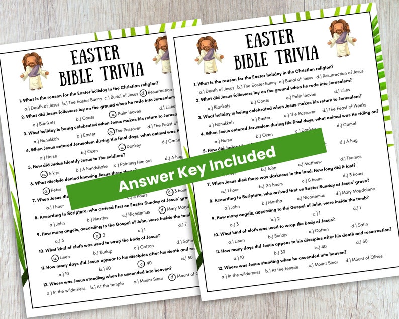 Easter Bible Trivia Game Printable Multiple Choice Christian - Etsy