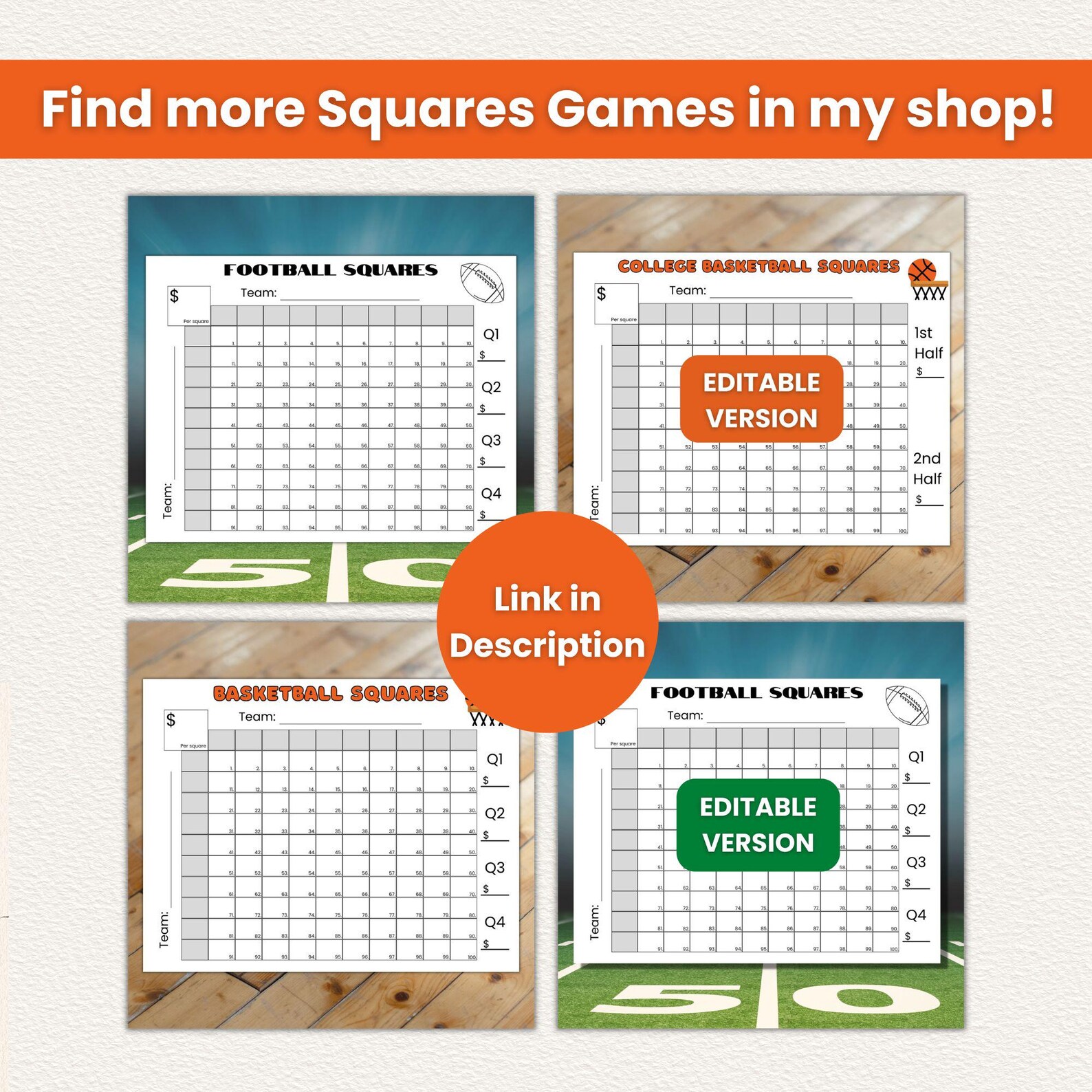 Tournament Squares Game, College Basketball Squares Game, NCAA ...