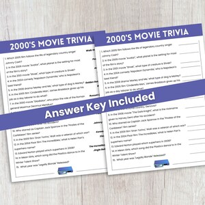 2000s Movie Trivia Game, 2000s Theme Party Game, 2000s Trivia, Decades ...