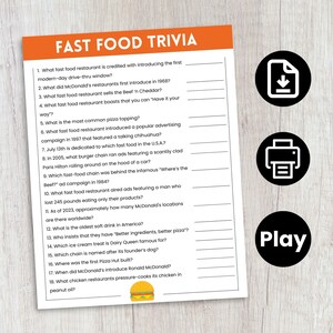Fast Food Trivia, Trivia Game for Kids and Adults, Trivia Night, Family ...