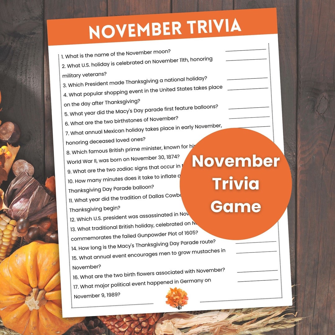 November Trivia Game, Thanksgiving Trivia, Fall Trivia, Trivia Night ...