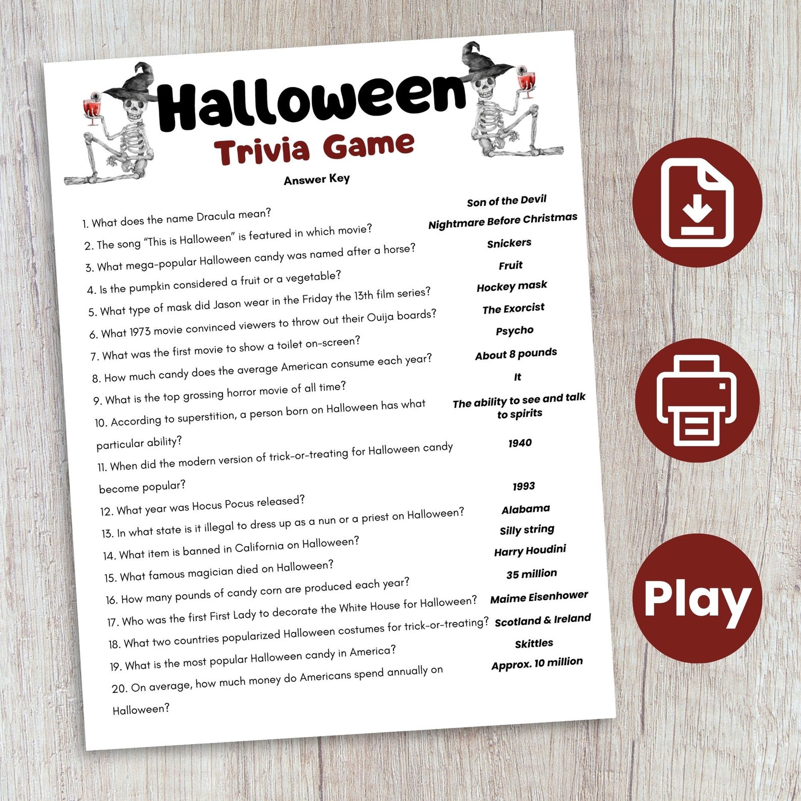 Halloween Trivia Game for Adults, Halloween Fill in the Blank Trivia ...