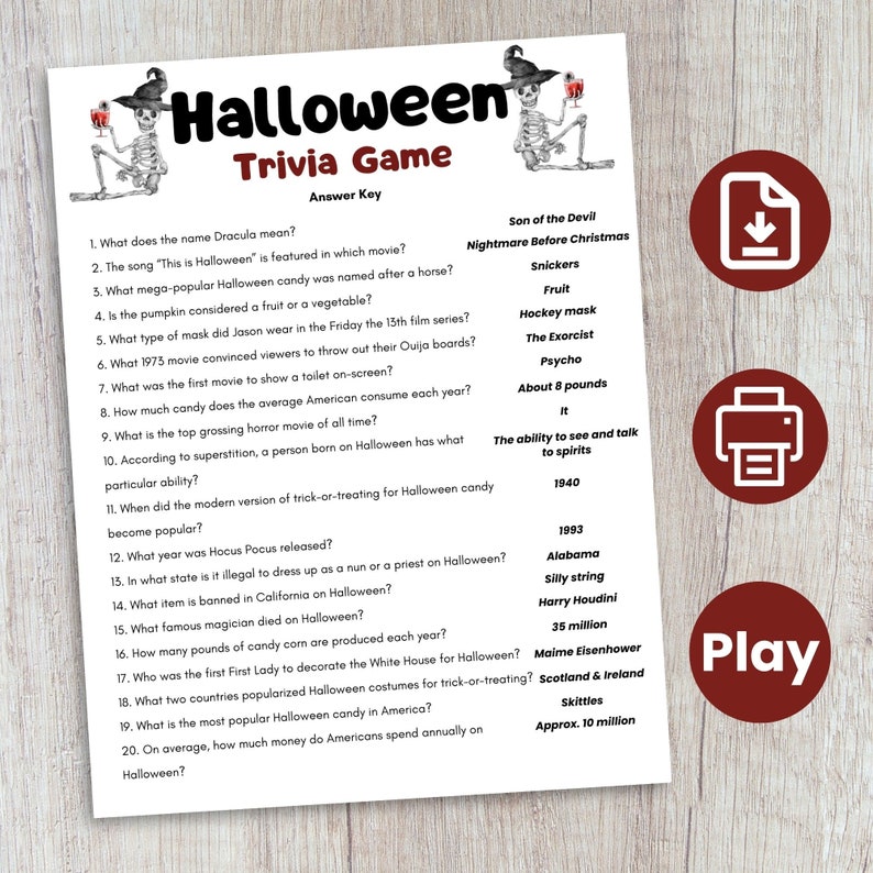 Halloween Trivia Game for Adults, Halloween Fill in the Blank Trivia ...