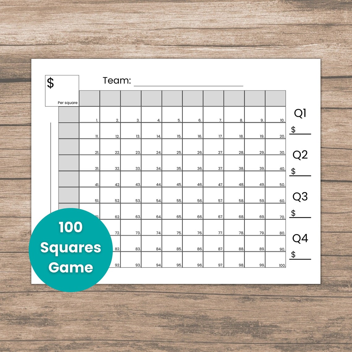 100 Squares Game Blank Template for Fundraisers, Sports Games and ...