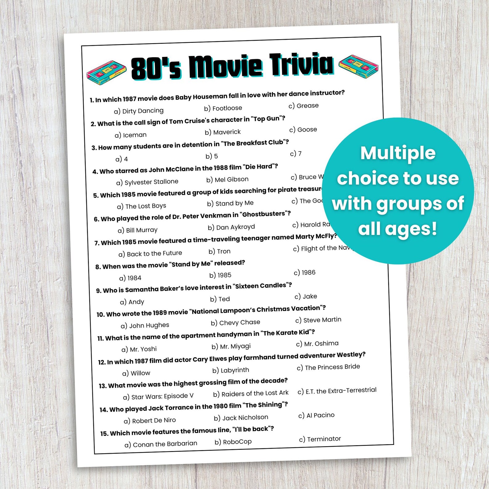 80s Movie Trivia Game, 80s Themed Party Game, Decades Trivia, Family ...