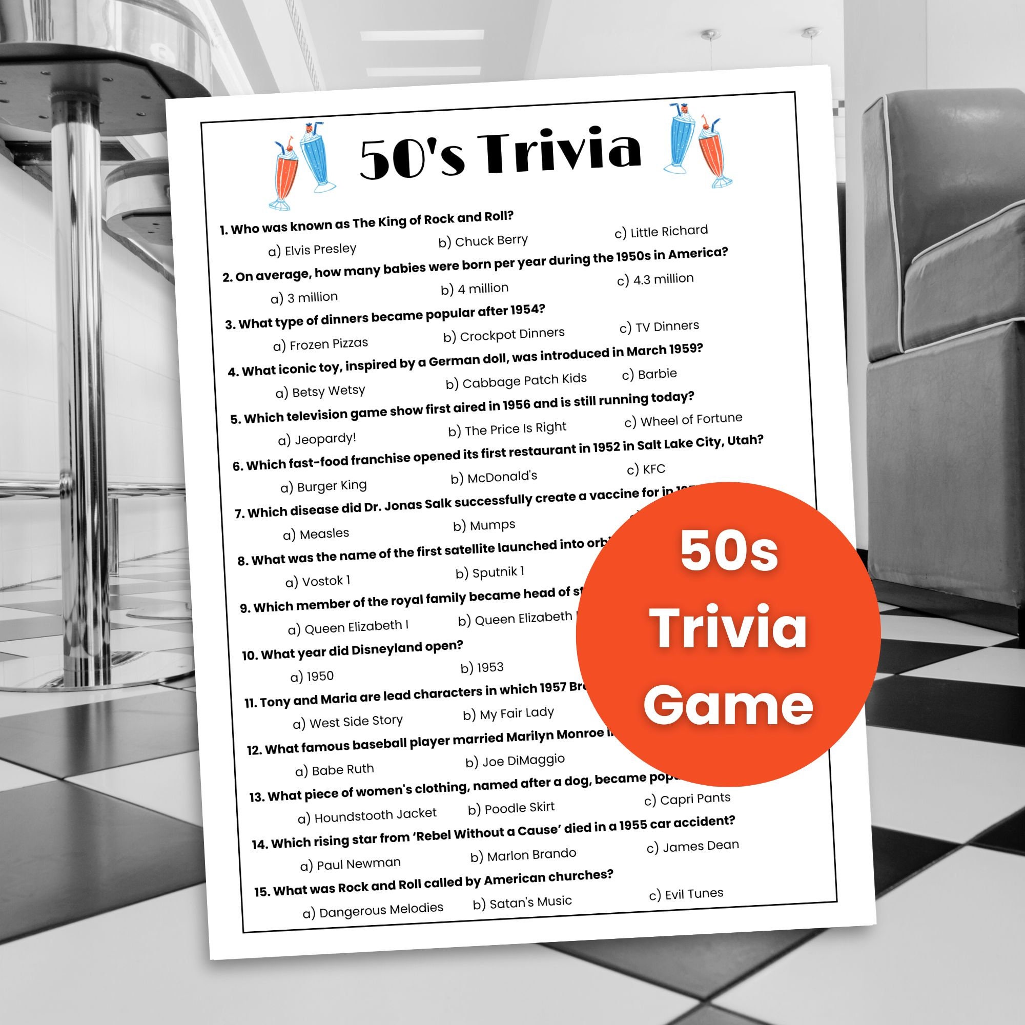 50s Trivia Game, 50s Theme Party Game, Decades Trivia, Team Building ...