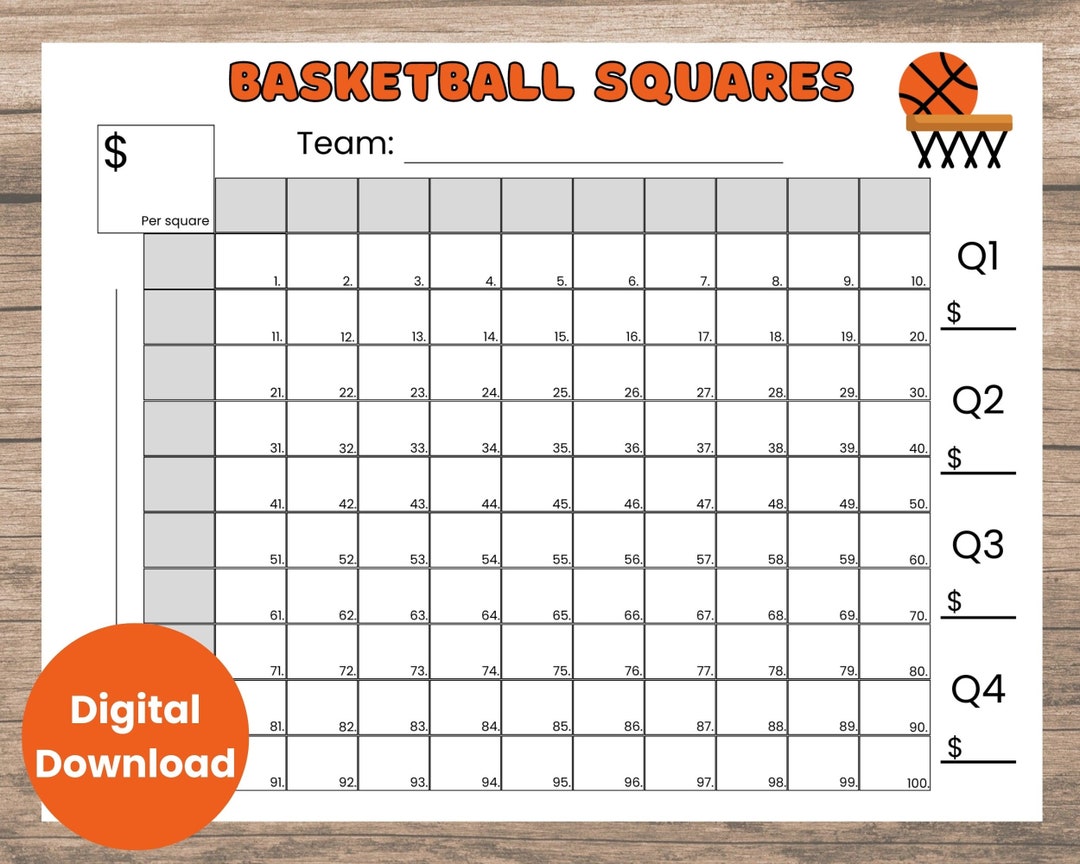 Basketball Squares Game Printable Basketball Fundraiser - Etsy