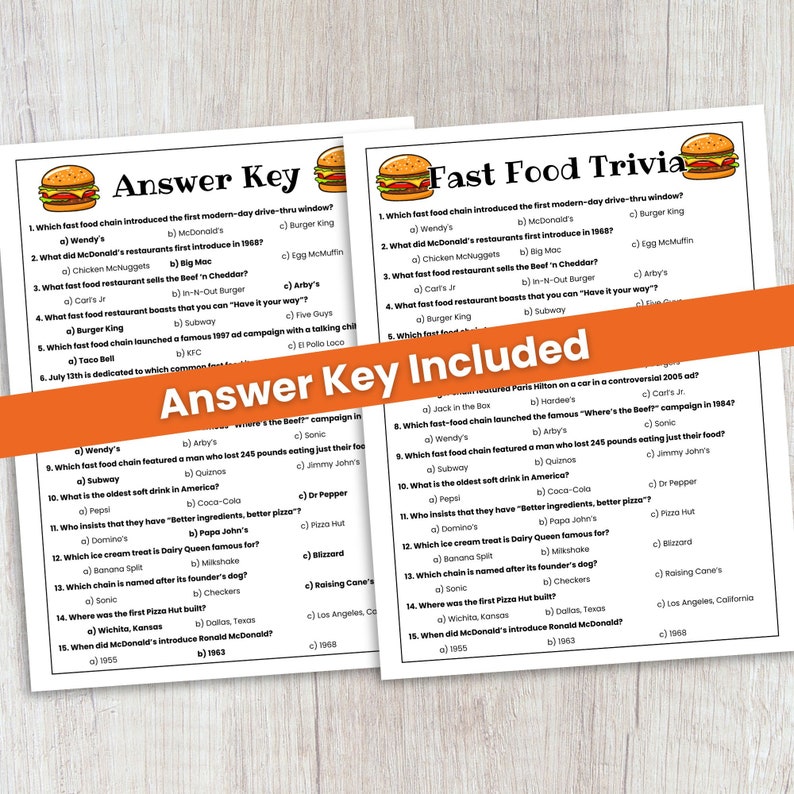 Fast Food Trivia Game, Food Trivia Game, Family Game Night, Trivia for ...