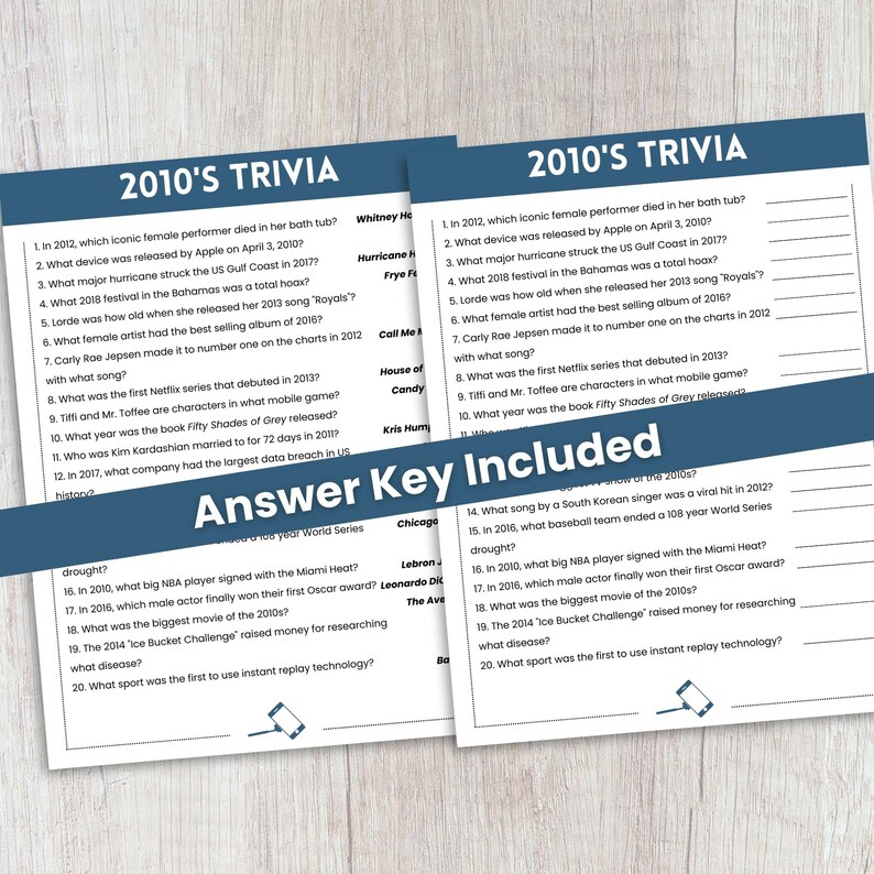 2010s Trivia Game, 2010s Theme Party Game, Decades Trivia, Trivia Game ...