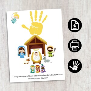 Nativity Scene Printable Handprint Art, Christmas Sunday School Craft ...