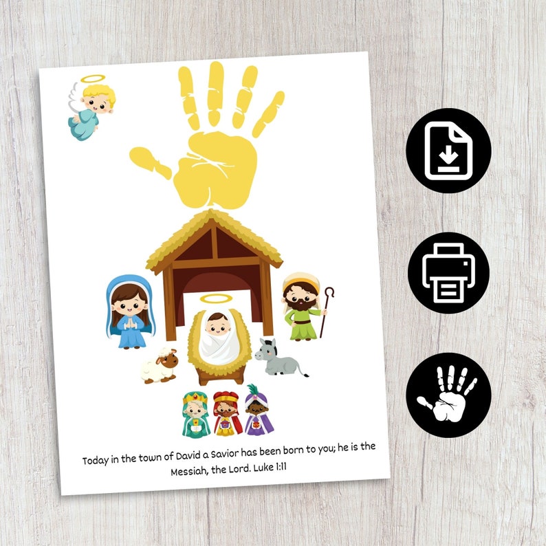 Nativity Scene Printable Handprint Art, Christmas Sunday School Craft ...