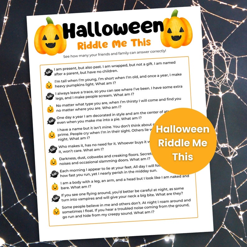Halloween Riddle Me This Game Printable, Halloween Party Game for Kids ...