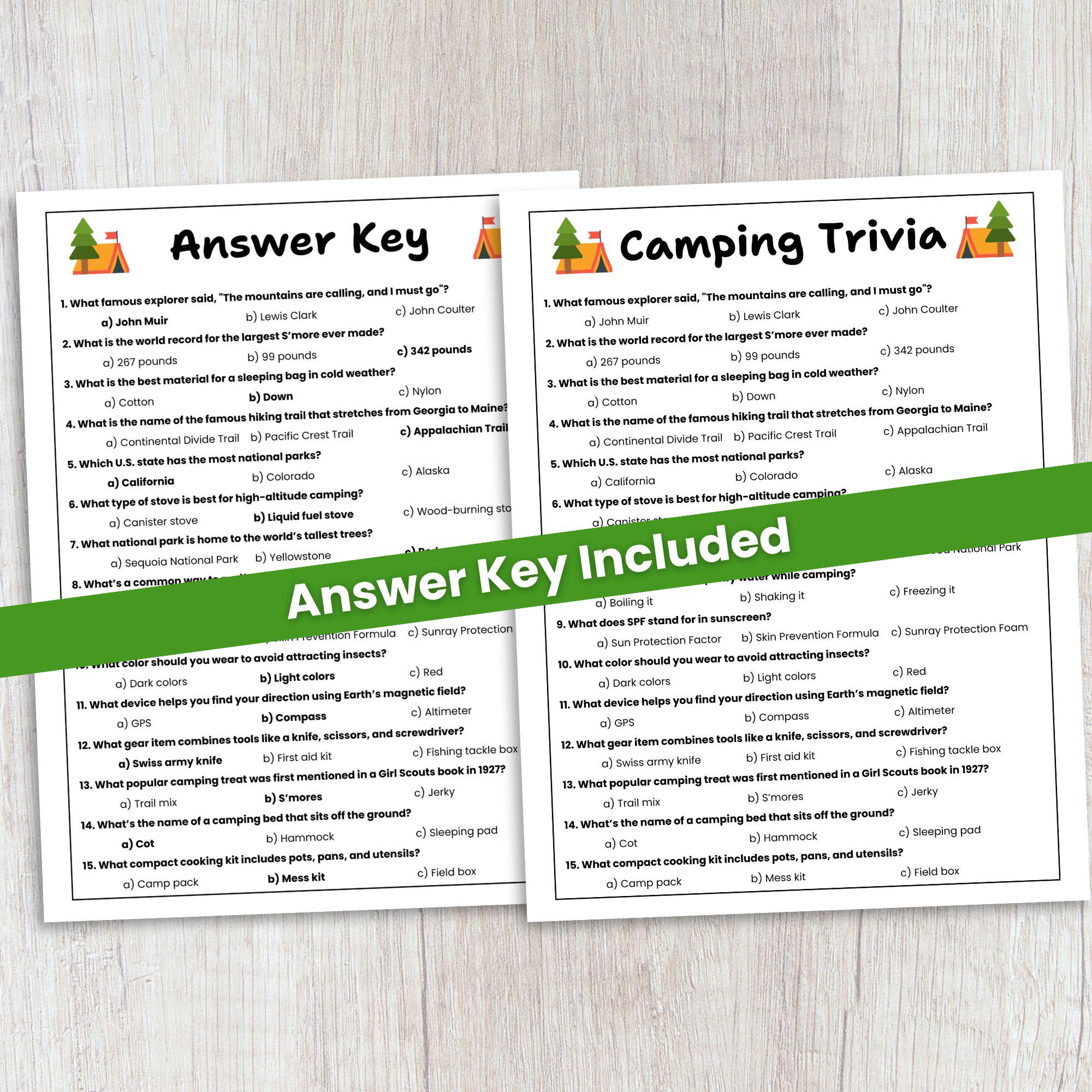 Camping Trivia Game, Road Trip Games, RV Life, Summer Trivia, Camping ...