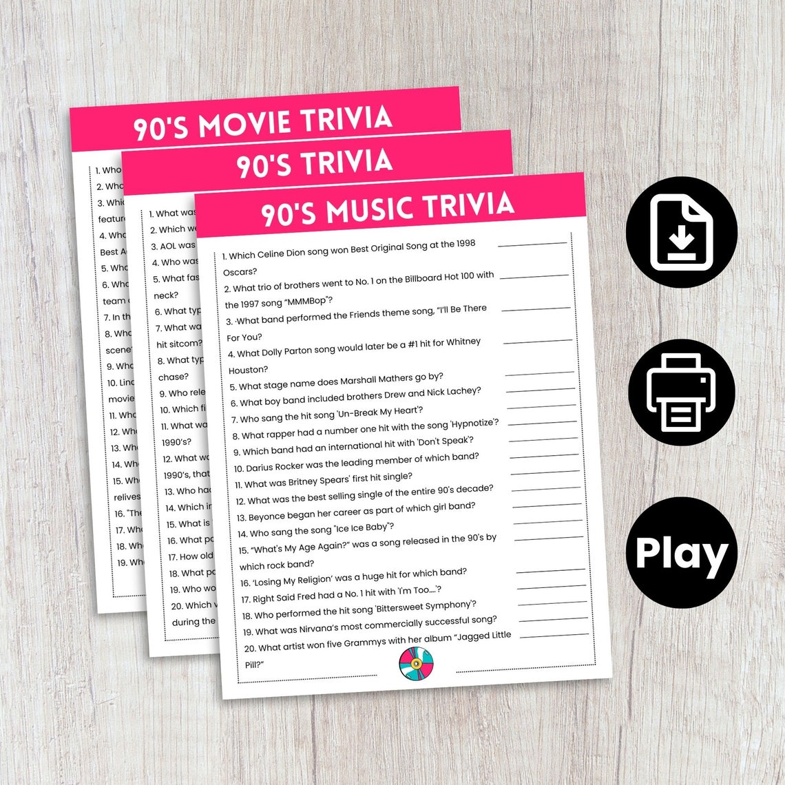 90s Trivia Game Bundle, 90s Music Trivia, 90s Movie Trivia, 90s Party ...
