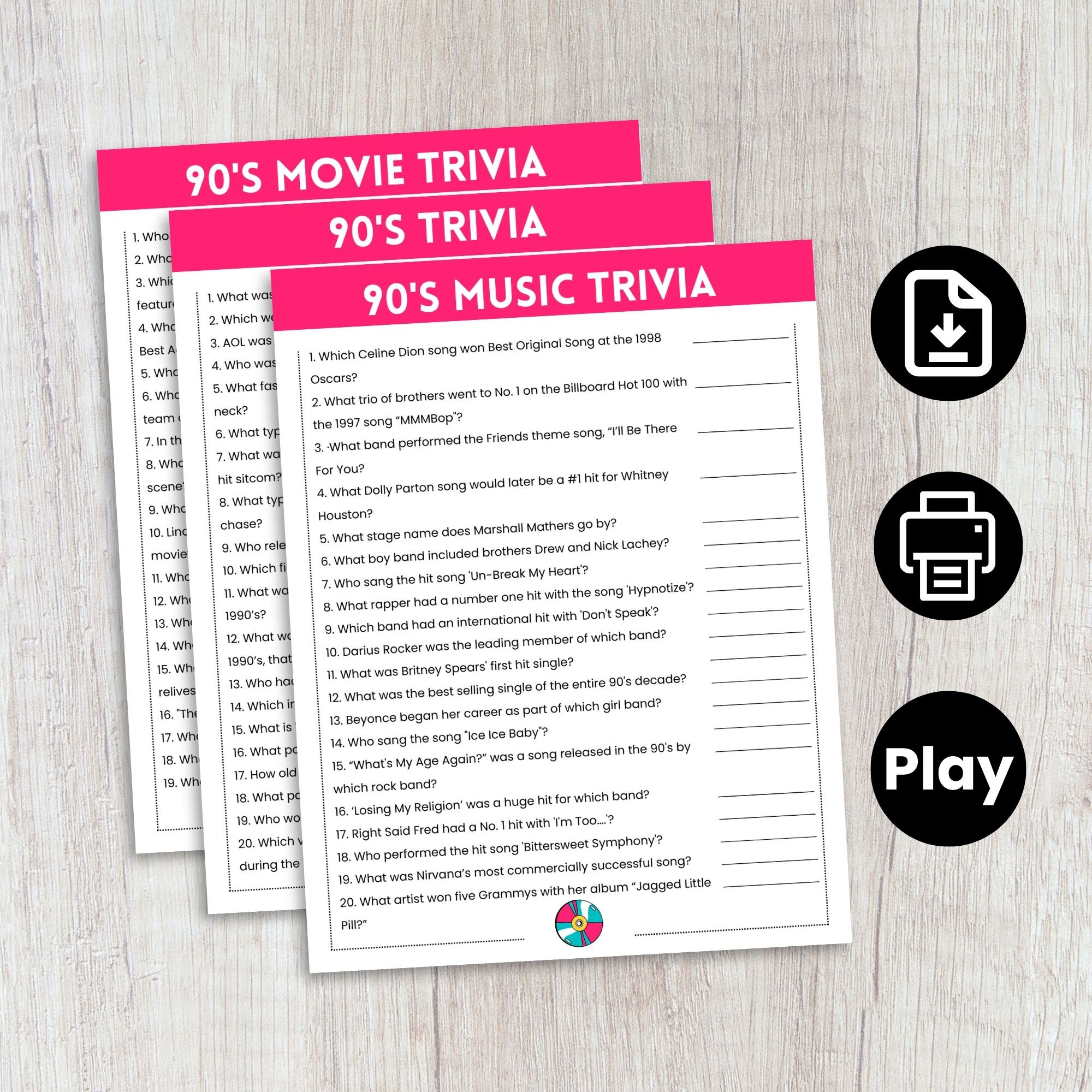 90s Trivia Game Bundle, 90s Music Trivia, 90s Movie Trivia, 90s Party ...