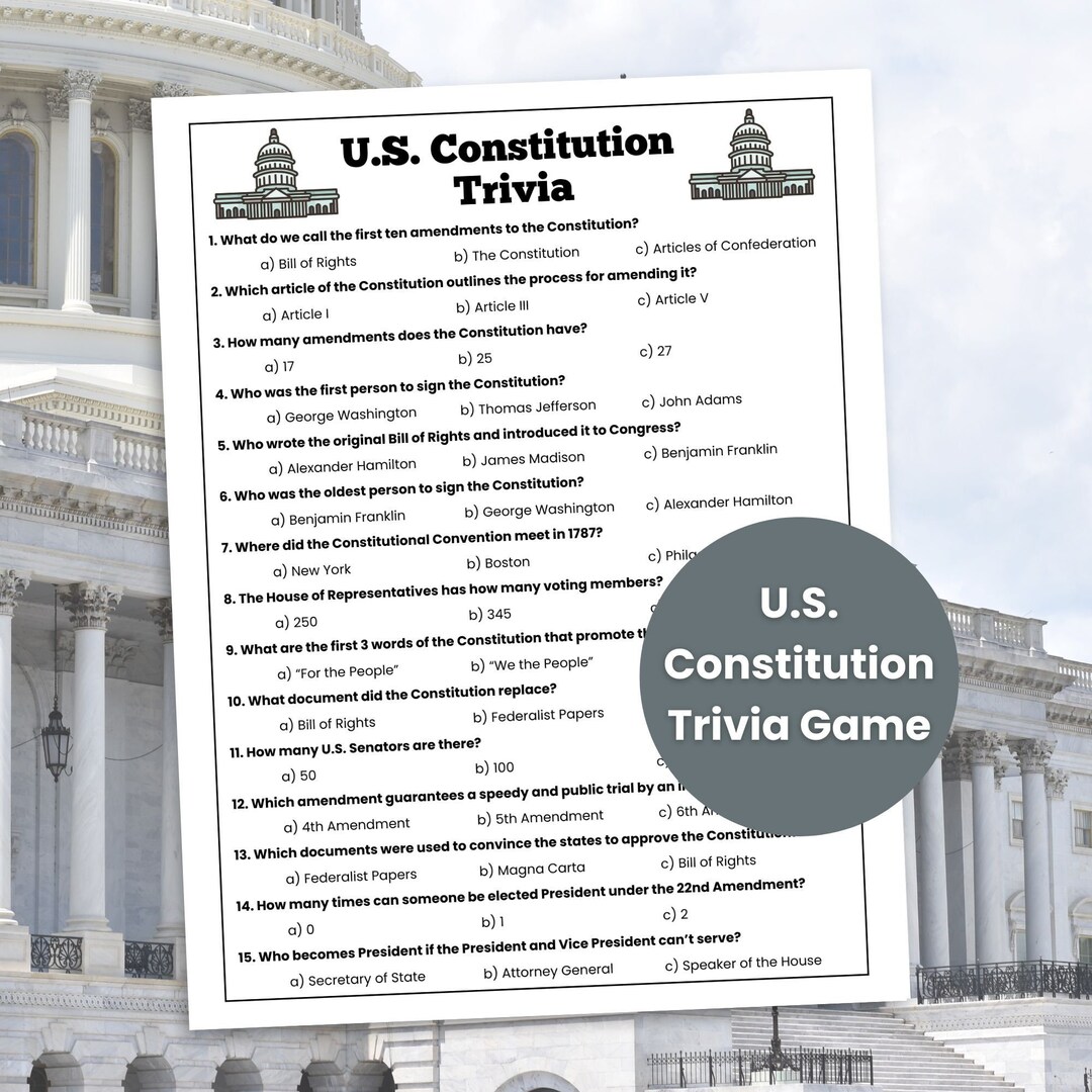 US Constitution Multiple Choice Trivia Game, US History Game, Election ...