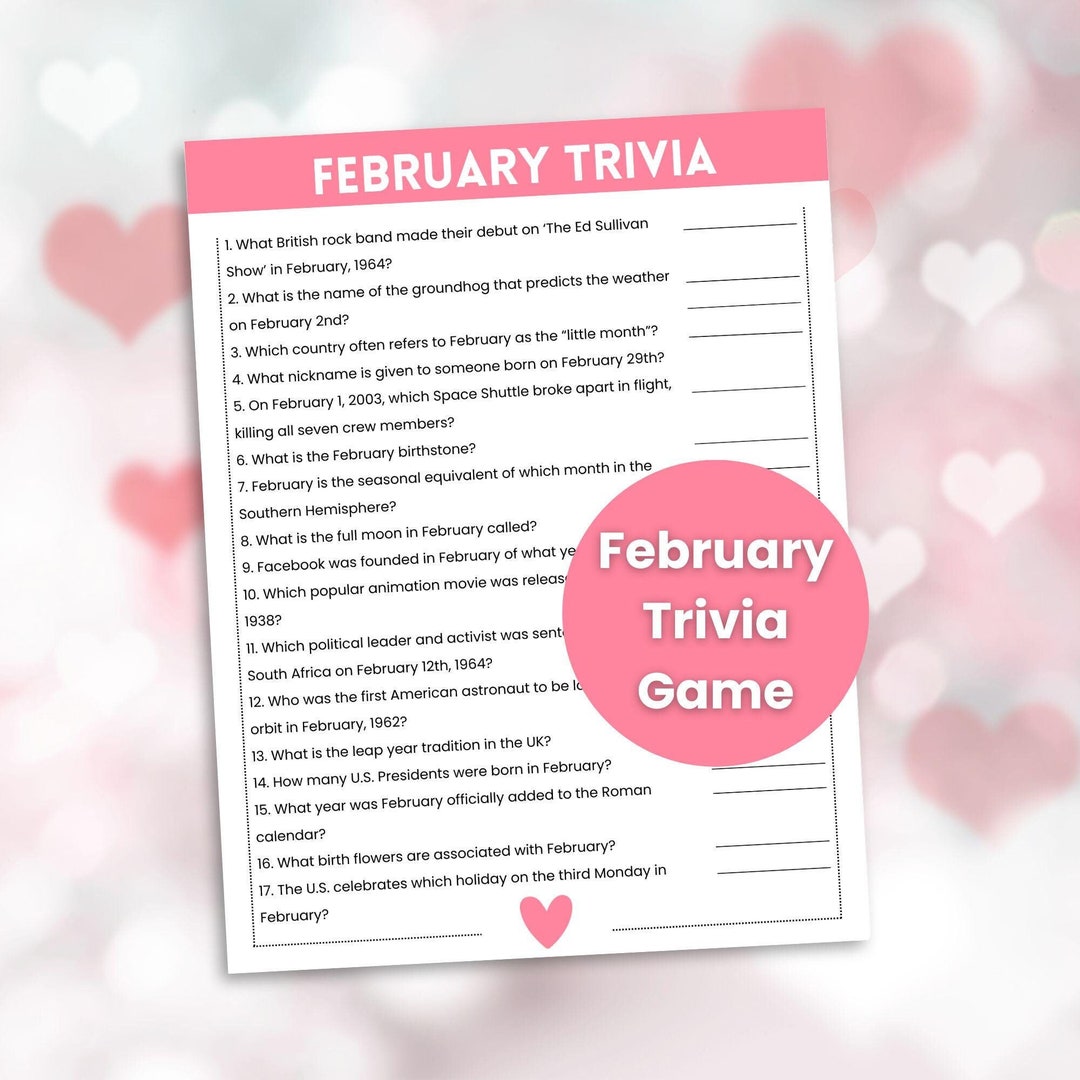 February Trivia Game, Holiday Trivia Game, Valentines Trivia, Birthday ...