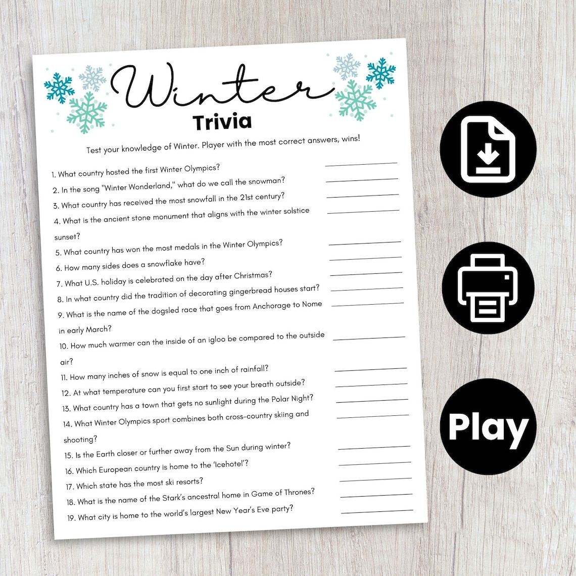 Winter Trivia Game, Holiday Trivia Game, Holiday Party Game, Trivia ...