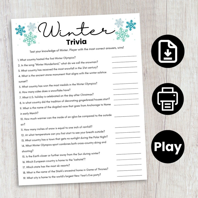 Winter Trivia Game, Holiday Trivia Game, Holiday Party Game, Trivia ...