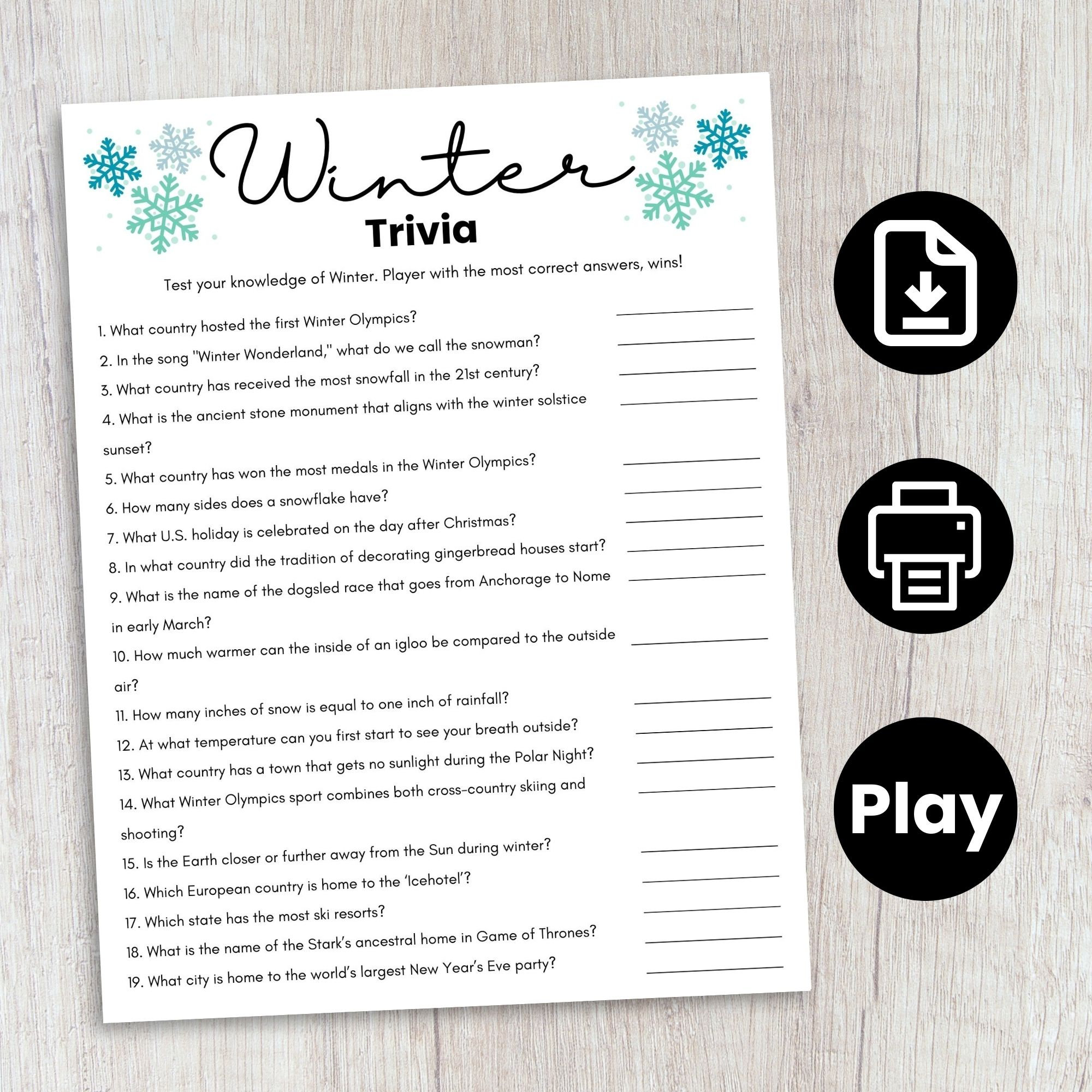 Winter Trivia Game, Holiday Trivia Game, Holiday Party Game, Trivia ...