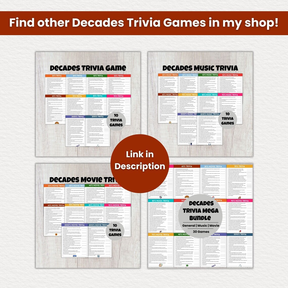 60s Trivia Game Bundle, 60s Music Trivia, 60s Movie Trivia, 60s Party ...