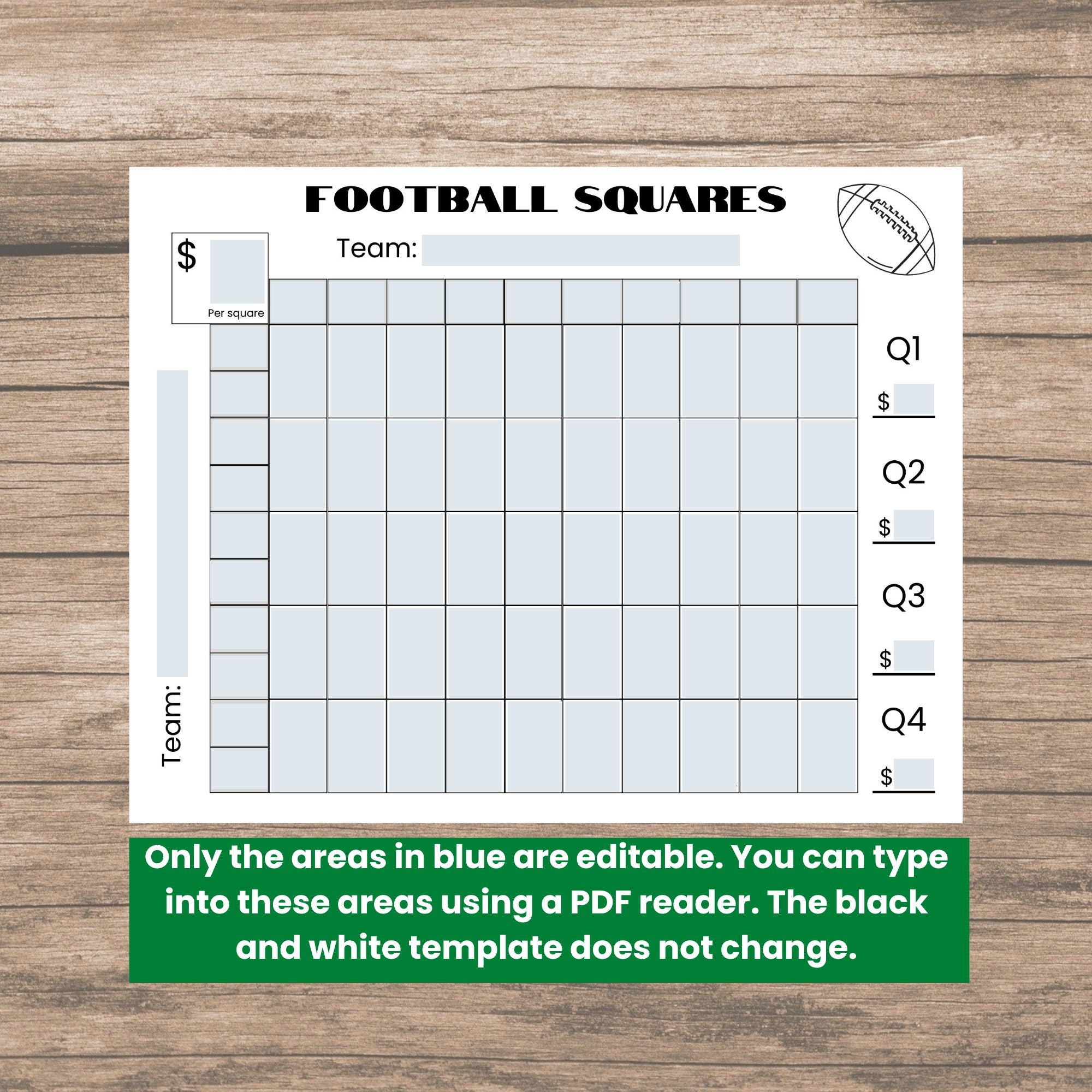 Editable 50 Football Squares Game Printable, Football Fundraiser ...