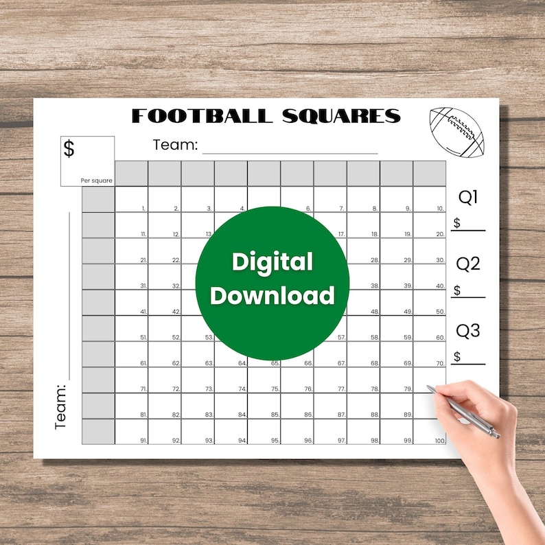Editable Football Squares Game Printable, Football Fundraiser, Football ...