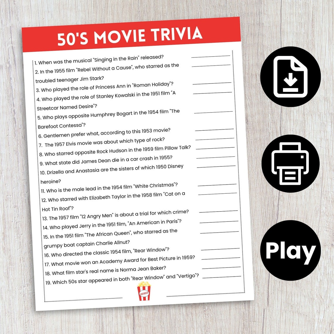 50s Movie Trivia Game, 50s Theme Party Game, 1950s Trivia, Decades ...