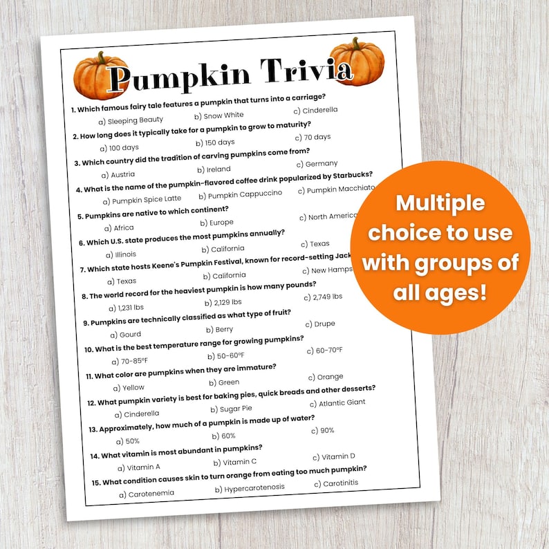 Pumpkin Trivia Game, Fall Trivia Game, Thanksgiving Game, Autumn Trivia ...