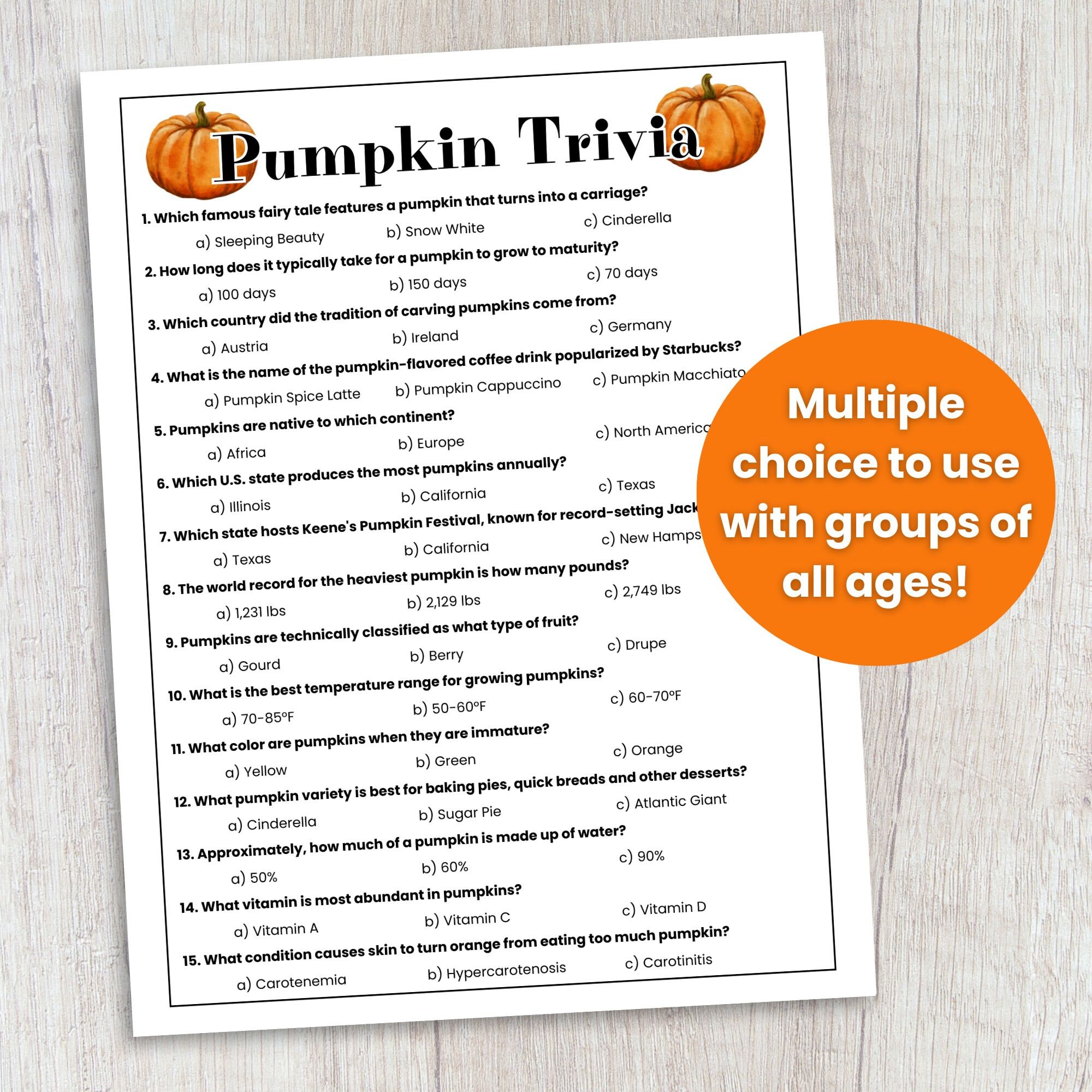 Pumpkin Trivia Game, Fall Trivia Game, Thanksgiving Game, Autumn Trivia ...