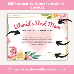 Editable World's Best Mom Certificate, Mom Certificate, Meaningful Mom ...