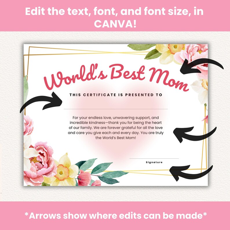 Editable World's Best Mom Certificate, Mom Certificate, Meaningful Mom ...
