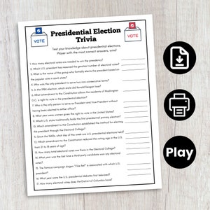 Presidential Election Trivia Game, 2024 Election, US Presidential ...