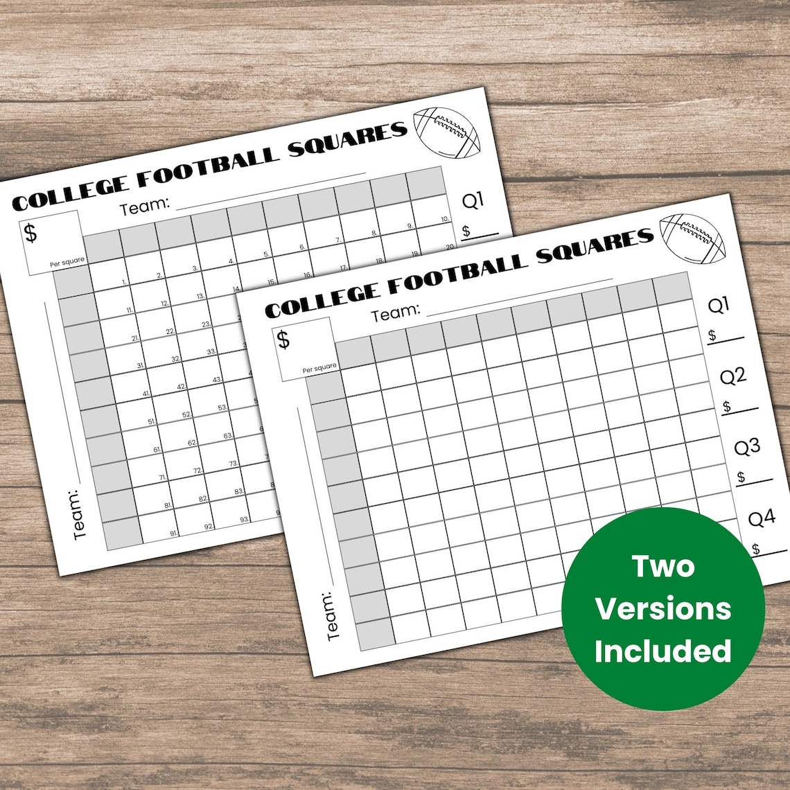 College Football Squares Game Printable, Football Fundraiser, Football ...