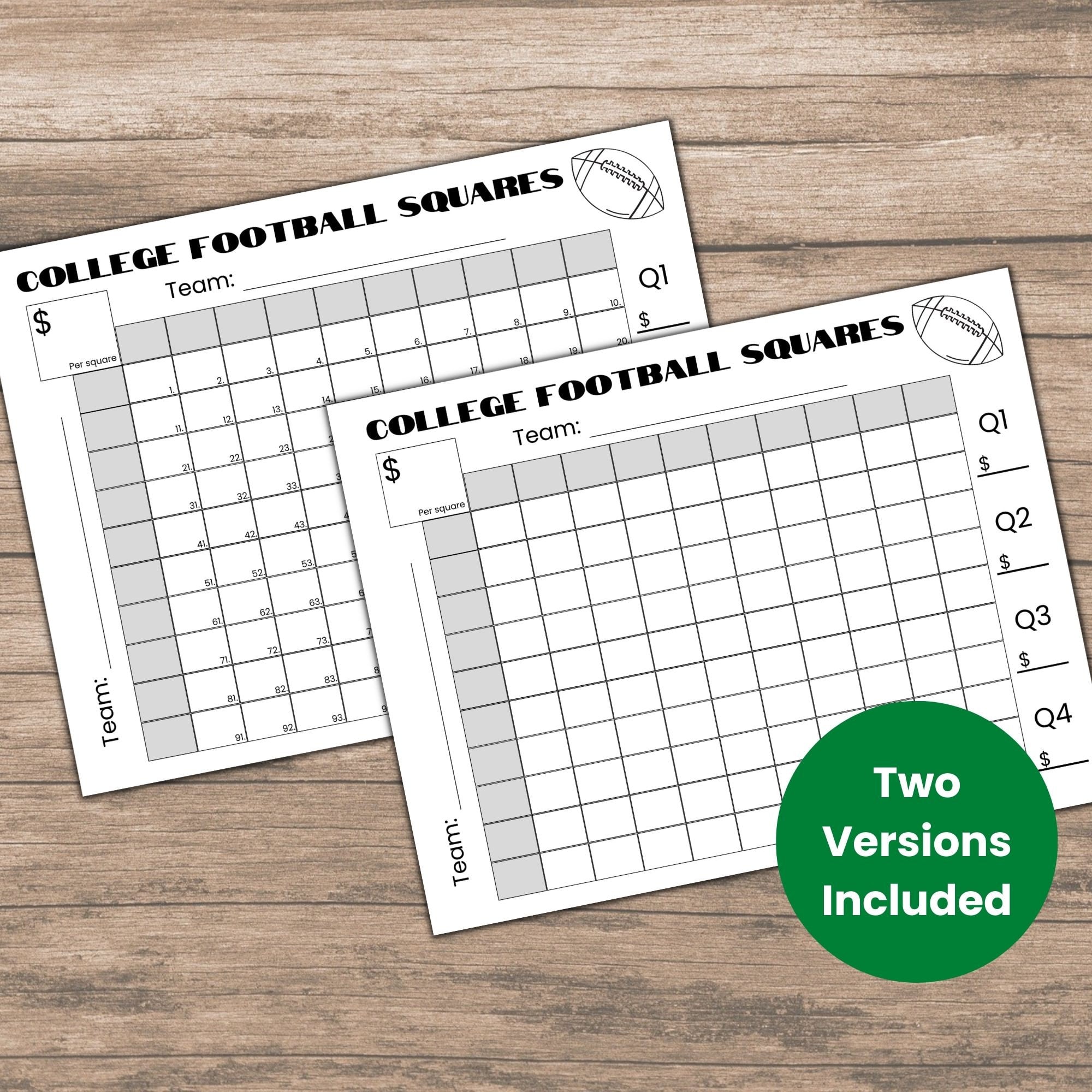 College Football Squares Game Printable, Football Fundraiser, Football ...