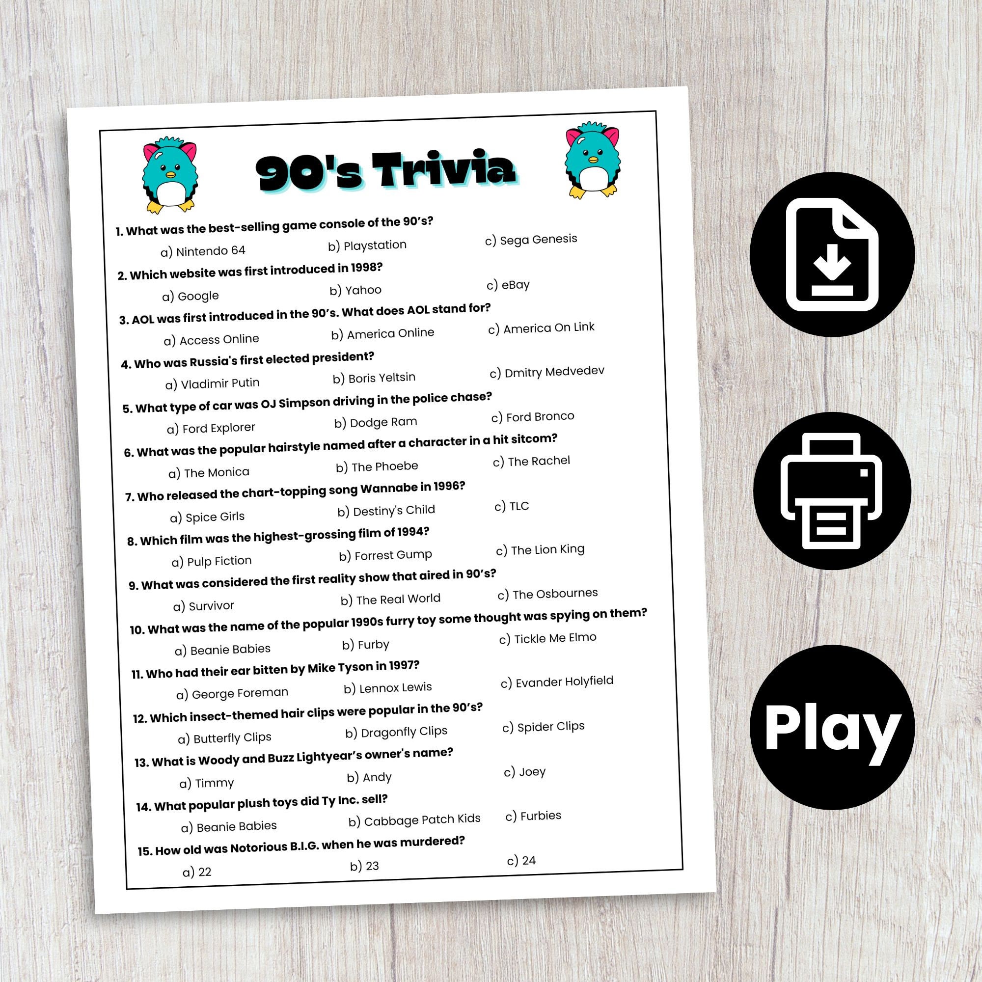 90s Trivia Game, 90s Theme Party Game, 1990s Trivia Game, 90s Birthday ...