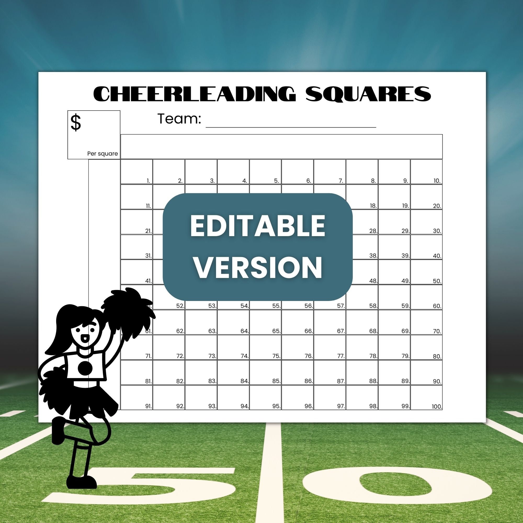 Cheerleading Fundraiser Editable Template, Cheerleading Squares for ...