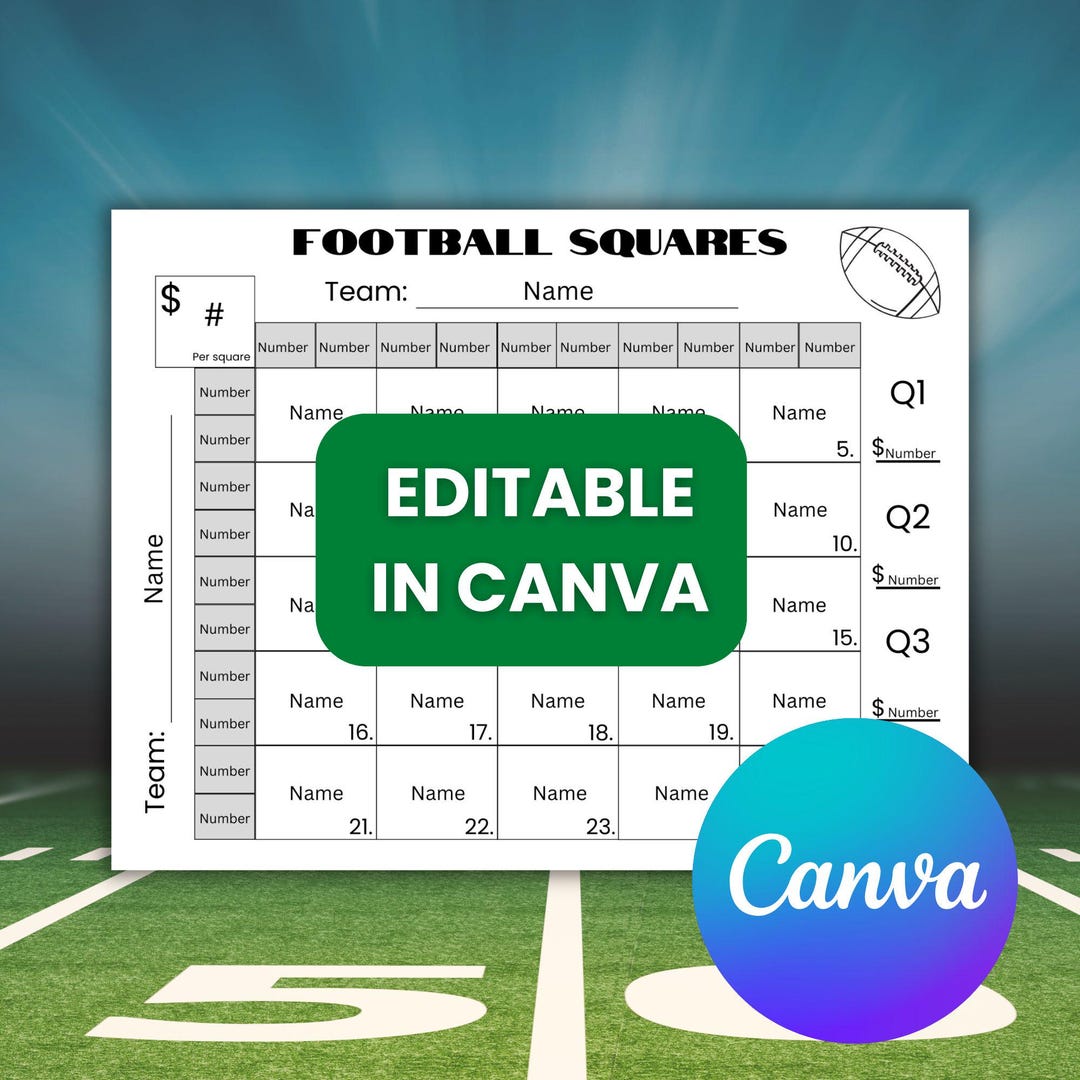 Canva Editable 25 Football Squares Game Template, Football Fundraiser ...