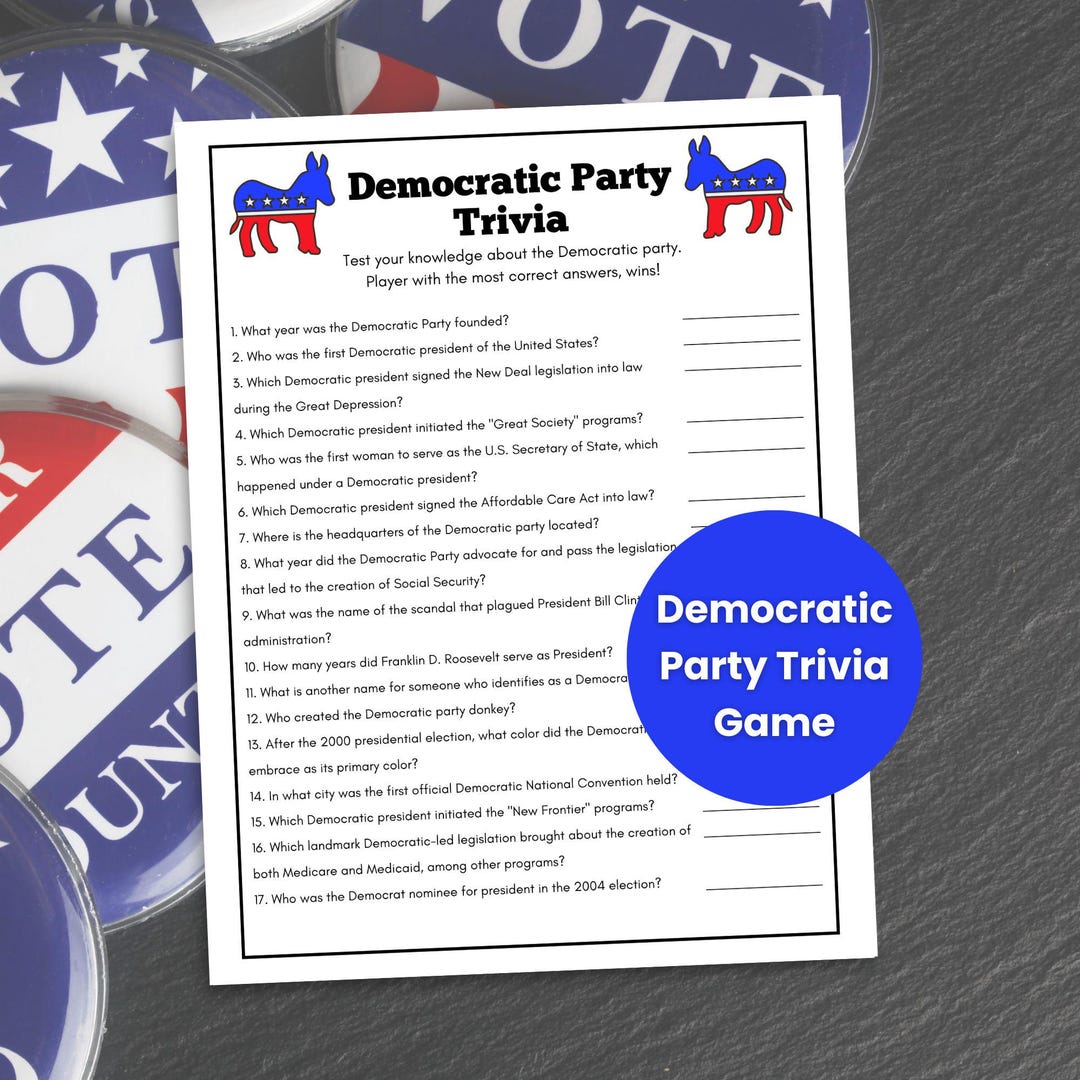 Democratic Party Trivia Game, Patriotic Game, US Presidents Game ...