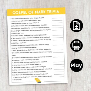 The Gospel of Mark Bible Trivia Game, Church Games, Womens Ministry ...